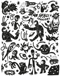 Space invaders 8bit aliens icons set Royalty Free Vector