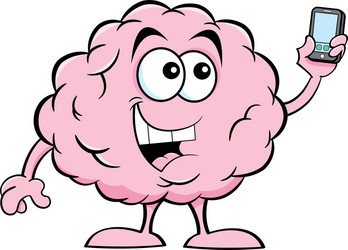 Cartoon brain taking a picture with cell phone Vector Image
