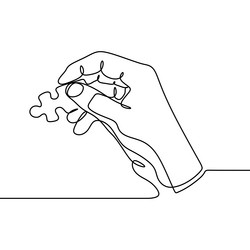 Continuous line drawing of hands solving jigsaw Vector Image