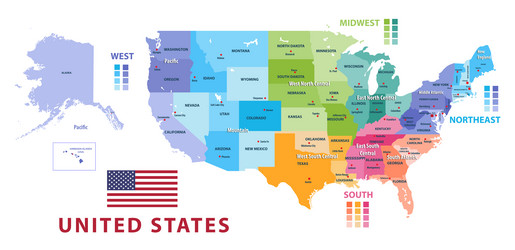 United states regions and divisions Royalty Free Vector