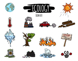 Global warming icons set hand drawn Royalty Free Vector