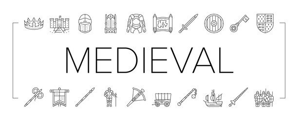 Medieval warrior weapon and armor icons set Vector Image