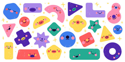 Geometric cute characters simple color Royalty Free Vector