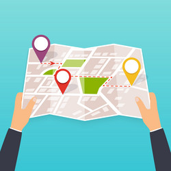 Flat color location icon on paper map Royalty Free Vector