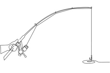 One continuous line drawing young happy fisherman Vector Image