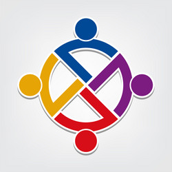 Group four people logo handshake Royalty Free Vector Image