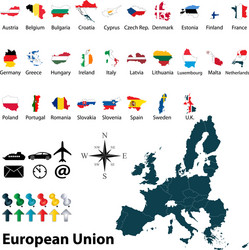 Thin black outline map of european union - eu Vector Image