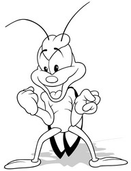 Drawing of a grumpy beetle with a long neck Vector Image