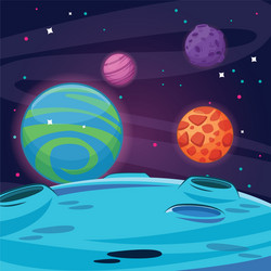 Cartoon space landscape cosmic planet surface Vector Image