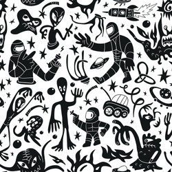 Space invaders aliens - seamless background Vector Image