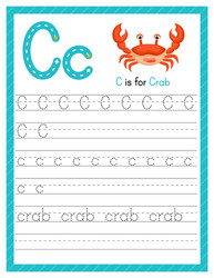 Trace letter c uppercase and lowercase alphabet Vector Image