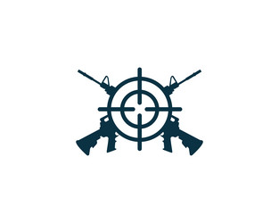 Human skull with crossed gun shield logo design Vector Image