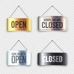 Brushed metal open and closed hanging signboards Vector Image