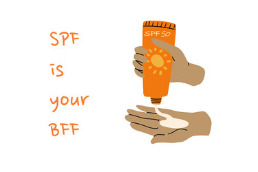 Sunscreen cream spf 50 in orange color Royalty Free Vector