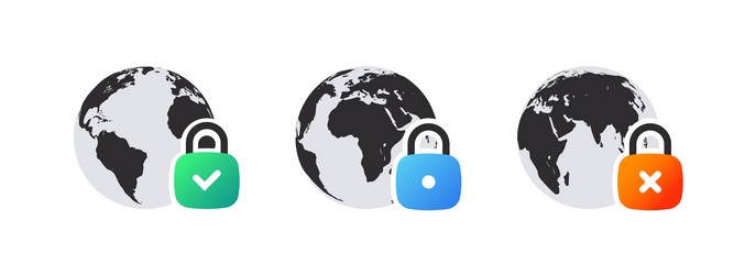 Globe earth icons with locks globes icons lock Vector Image