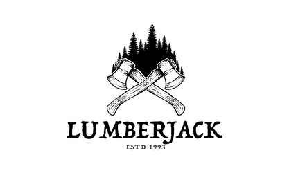 Lumberjack logo graphic design template Royalty Free Vector