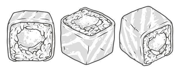 Maki rolls emblems colorful set Royalty Free Vector Image