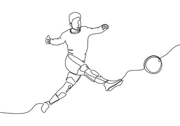 Continuous line drawing of a man kick a ball Vector Image