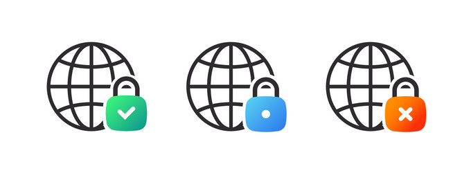 Planet earth icons with locks lock Royalty Free Vector Image