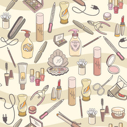 Makeup items cosmetology seamless patten Vector Image