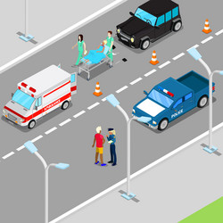 Accident on city road polices car and disasters Vector Image