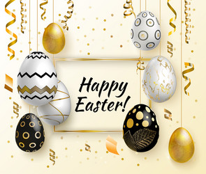 Black easter egg with gold decorative lines Vector Image