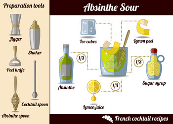Absinthe sour cocktail infographics Royalty Free Vector