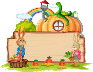 Cartoon rabbit with carrot plant in the garden Vector Image