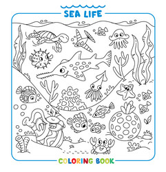 Sea theme sawfish coloring book kids Royalty Free Vector
