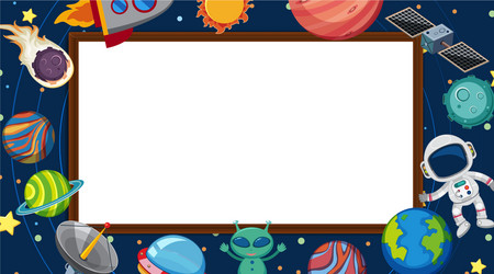 Border template with planets in space background Vector Image