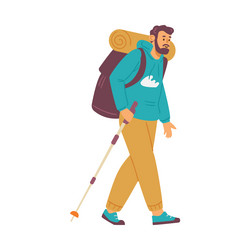Cartoon hiker boy with walking stick Royalty Free Vector