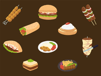 Arabic food icons set Royalty Free Vector Image