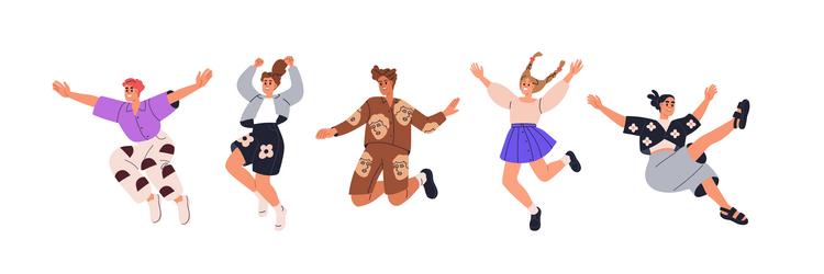 Happy flying floating characters set young Vector Image