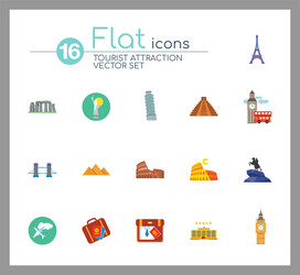 Tourist attraction icons set Royalty Free Vector Image
