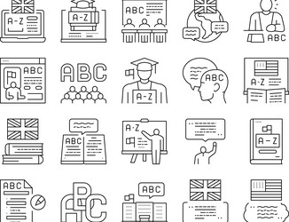 Preposition english language icons set Royalty Free Vector