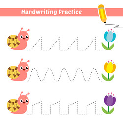 Handwriting practice for kids with snail Vector Image