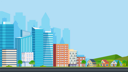 Landscape with buildings mountains Royalty Free Vector Image