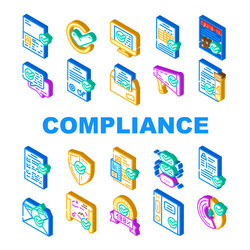 Compliance quality procedure icons set Royalty Free Vector