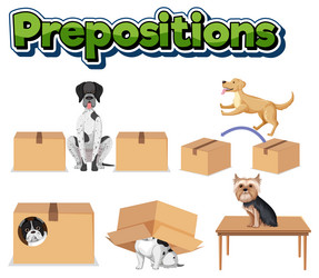 Preposition wordcard with dog under table Vector Image