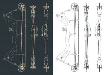 Compound hunting bow isometric blueprints Vector Image