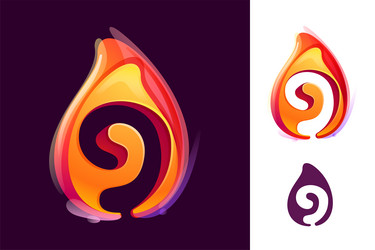 9 logo number nine with fire flames negative Vector Image