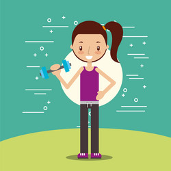 Cute girl training with dumbbell fitness Vector Image