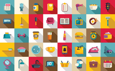 Daily routine icons set simple life school Vector Image