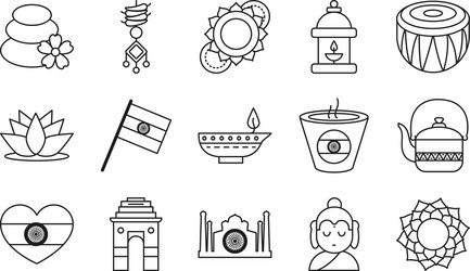Indian line style icon set design Royalty Free Vector Image