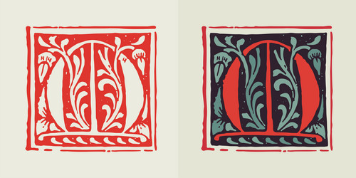 M letter medieval grunge gothic initial 16th Vector Image