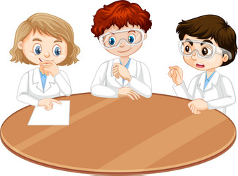 Three young scientist talking each other Vector Image