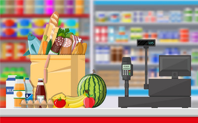 Grocery food store banner design with market Vector Image