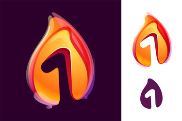 1 logo number one with fire flames negative space Vector Image