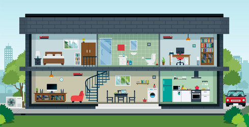House inside with rooms interiors in flat design Vector Image