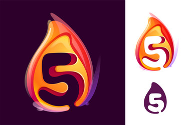 5 logo number five with fire flames negative Vector Image